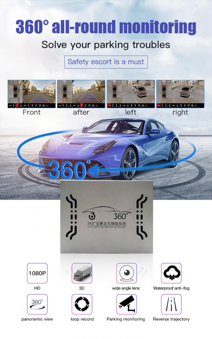 3D Bird View Car Camera 9V To 24V 360 Degree All Round Monitoring